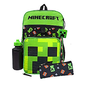 Minecraft Creeper Backpack TNT 5 Piece Set Lunch Box Pencil Case Bottle One Size