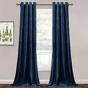 StangH Velvet Blackout Curtains Navy - Luxury Blue Curtains Velvet Textured Panel Drapes for Hotel Hall/Farmhouse Decor, Heavy Duty Summer Heat Block Out, Navy Blue, Wide 52 x Long 96 inches, 2 Pcs