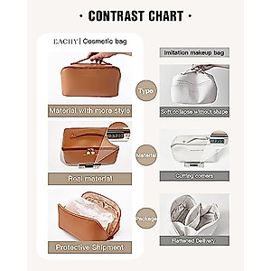 EACHY Travel Makeup Bag,Large Capacity Cosmetic Bags for Women,Waterproof Portable Pouch Open Flat Toiletry Bag Make up Organizer with Divider and Handle (Large-Brown, Large)