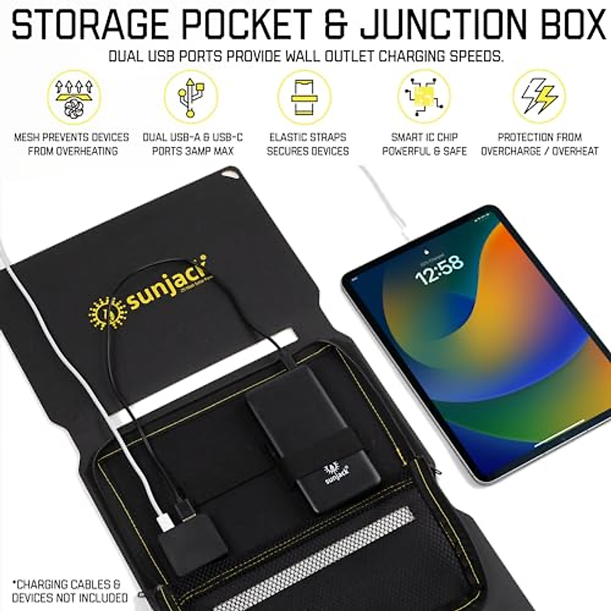 SunJack 25 Watt Foldable IP67 Waterproof ETFE Monocrystalline Solar Panel Charger with USB-C and USB-A for Cell Phones, Tablets and Portable for Backpacking, Camping, Hiking and More