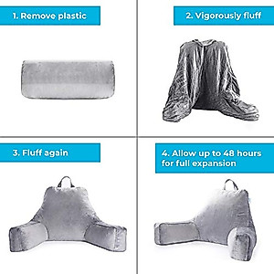 LINENSPA Reading Pillow with Shredded Memory Foam- Back Pillow for Sitting in Bed, Reading, Gaming, Watching TV – Bed Chair Pillow with Arms X-Large, Dorm Room Essentials, Stone