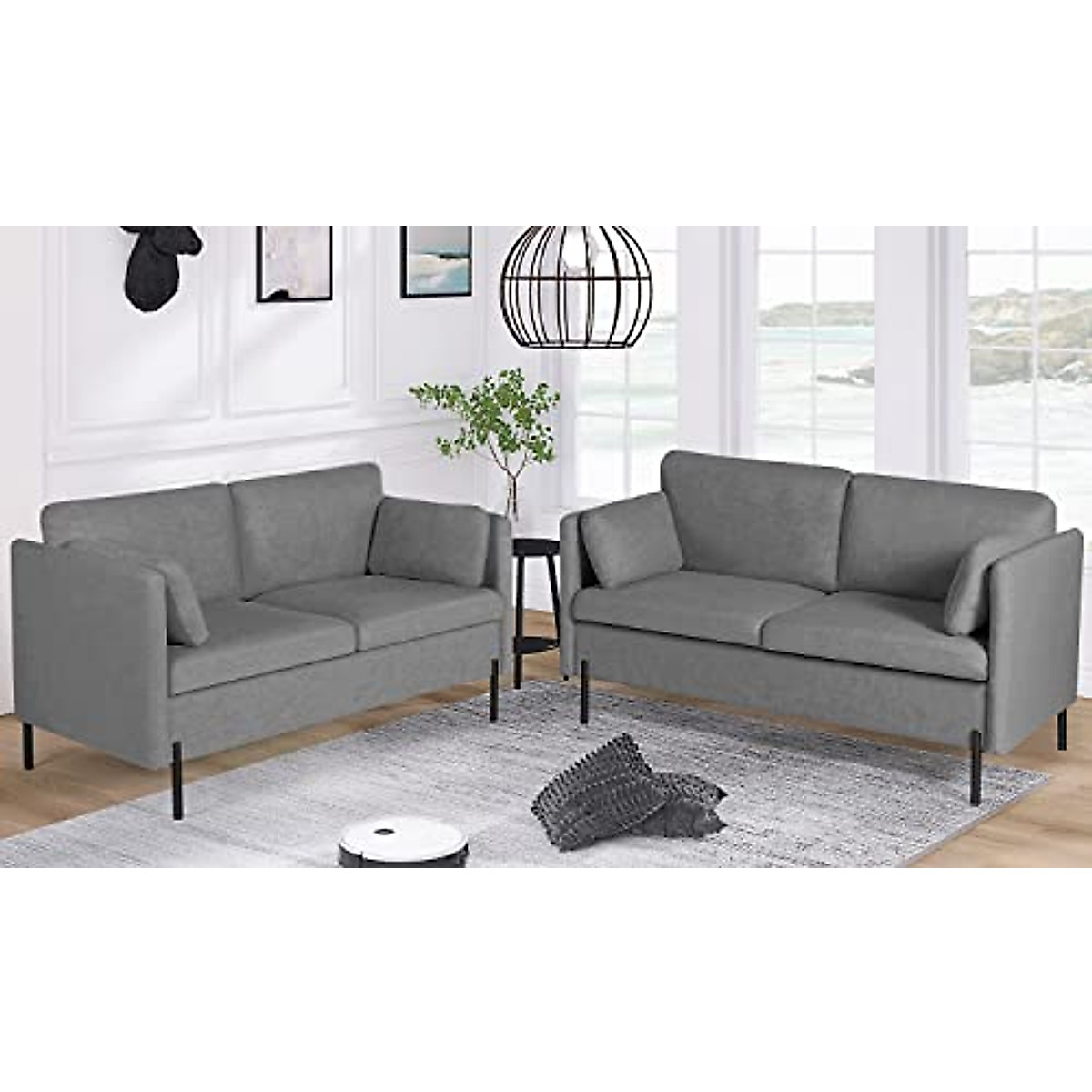 TYBOATLE Upholstered Modern Loveseat Sofa Couch with 2 Rectangular Pillows and Metal Legs, 55" W Fabric Comfy Couches for Living Room, Bedroom, Compact Small Space, Apartment, Office (Grey)