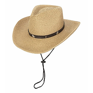 Straw Cowboy Cowgirl Hat for Men Women Wide Brim Sun Hat Western Style with String Khaki