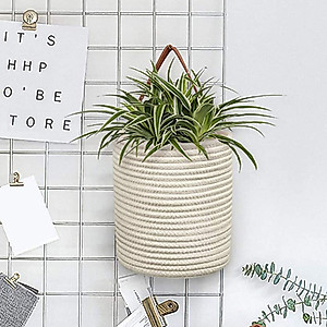 Cotton Rope Basket with Handle for Baby Laundry Basket Toy Storage Blanket Storage Hanging Basket Round Multi-Purpose Woven Wall Rope Basket for Home White S