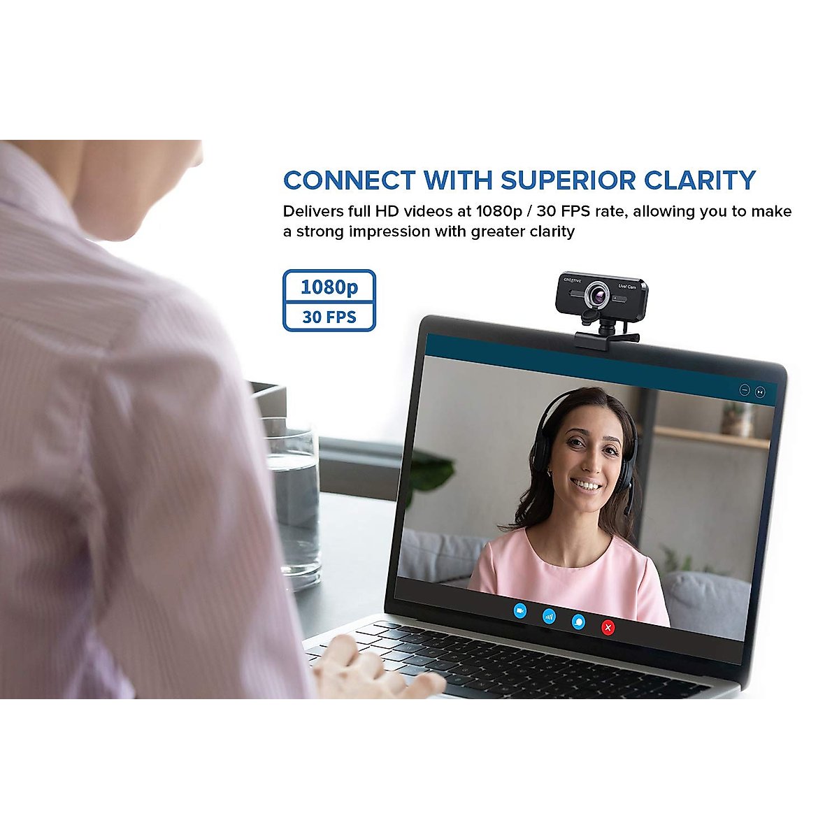 Creative Live! Cam Sync 1080p V2 Full HD Wide-Angle USB Webcam with Auto Mute and Noise Cancellation for Video Calls, Improved Dual Built-in Mic, Privacy Lens Cap, Universal Tripod Mount…