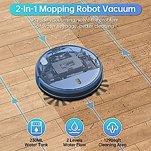 ZCWA Robot Vacuum Cleaner, Robotic Vacuum and Mop Combo Compatible with Alexa/WiFi/App, Self-Charging, 230ML Water Tank for Pet Hair, Hard Floors and Low Pile Carpet (Blue)