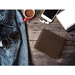 Stealth Mode Brown Leather Bifold Wallet for Men With ID Window and RFID Blocking, One Size