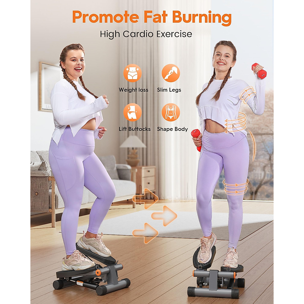 Niceday Steppers for Exercise, Stair Stepper with Resistance Bands, Mini Stepper with 300LBS Loading Capacity, Hydraulic Fitness Stepper with LCD Monitor