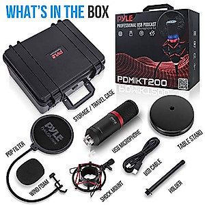 Pyle USB Microphone Podcast Recording Kit - Audio Cardioid Condenser Mic w/Shock Mount Stand & Pop Filter, for Gaming PS4, Streaming, Podcasting, Studio, YouTube, Works w/Windows PC Mac PDMIKT200