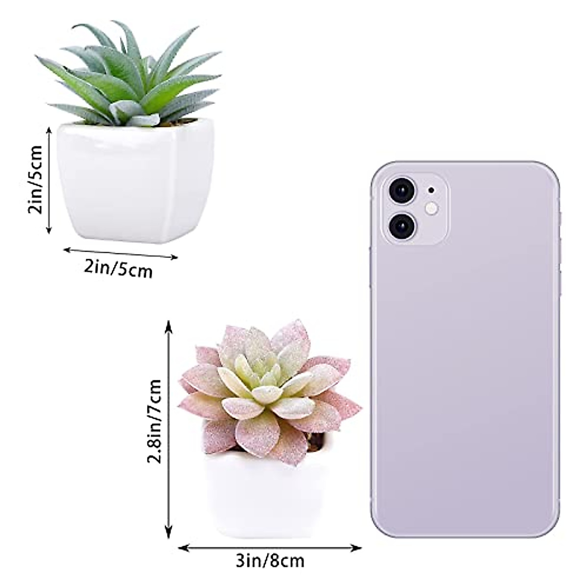 FUNARTY 5pcs Artificial Succulent Plants in White Ceramic Pots, Fake Small Fake Plants, Faux Mini Succulents Plants Indoor for Desk Living Room Bedroom Windowsills Office Home Decoration