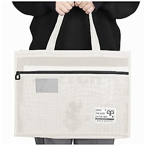 EHERDM Nylon Portfolio Folder for Artwork 12 x 17 Art Portfolio Case Portable Art Portfolio Tote Bag with Handle Large Capacity Artwork Storage Bag Poster Carrier Pouch for Drawing Architects Beige