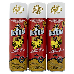 Bengal Gold Roach Spray, Odorless Stain-Free Dry Aerosol Killer Spray with Insect Growth Regulator, 3-Count, 11 Oz. Aerosol Cans