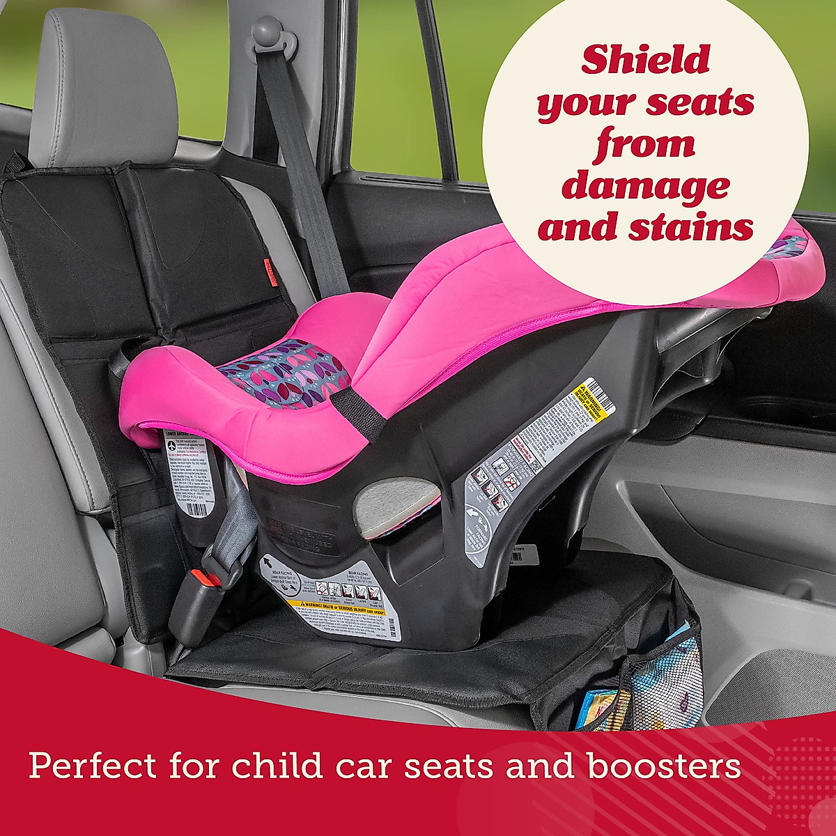 Lusso Gear Car Seat Protector + Baby Backseat Mirror for Car - Baby Travel Essentials - Protect Car Seats and Keep on Eye on Your Baby - Waterproof Car Seat Protector for Child Car Seat