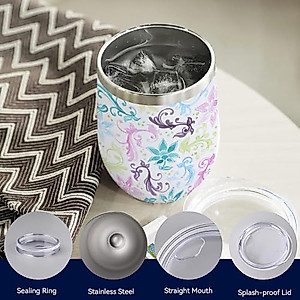 silichee 12 Oz Stainless Steel Stanley Cup with Lid Floral Pattern Watercolor Painting of Abstract Blue Green Flowers and Insulated Tumblers Vacuum Coffee Mugs for Hot and Cold Drinks,Coffee,Wine