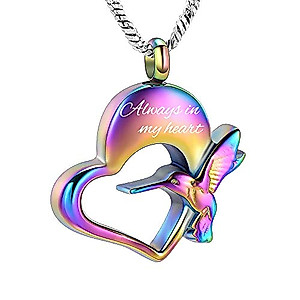 Yinplsmemory Cremation Jewelry Hummingbird Urn Necklace for Ashes Stainless Steel Heart Cremation Lockets for Ashes Holder