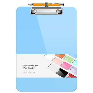 Sooez Plastic Clipboard with Pen Holder, [10% Thicker] Clip Boards 8.5x11 with Low Profile Clip, Cute Hanging Clipboard, Standard Letter Size A4 for Women Kid Teacher, Office & School Supplies, Blue