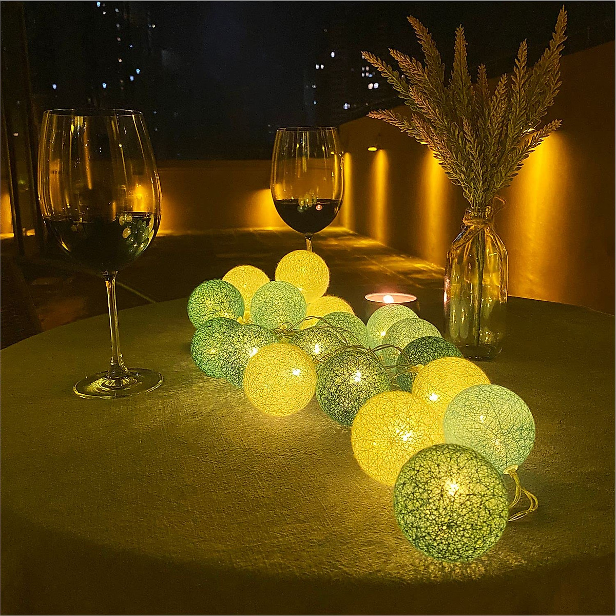 Fairy Lights Starry LED String Lights 20 PCS Indoor/ Outdoor Cotton Ball Warm Lighting Wall Light for Bedroom, Wedding Party ,Home ,Christmas,Halloween,Garden (Batteries, Tiffany)