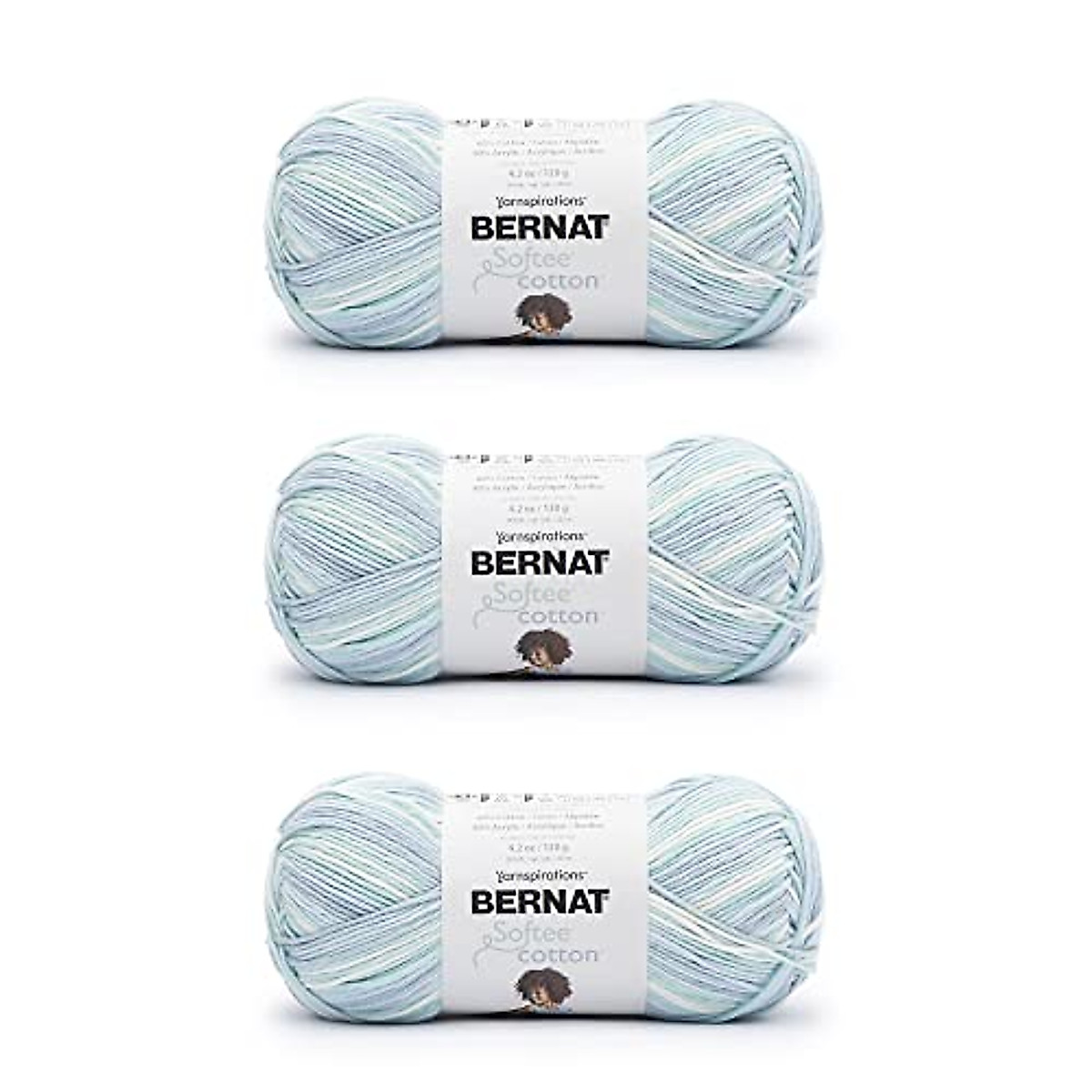 Bernat Softee Cotton Refresh Yarn - 3 Pack of 120g/4.25oz - Nylon - 3 DK (Light) - 254 Yards - Knitting, Crocheting & Crafts