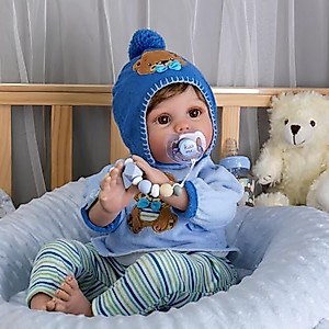 Aori Reborn Baby Dolls Boy 22 Inch Realistic Lifelike Newborn Baby Doll with Teddy Toy and Doll Accessories for Children 3+