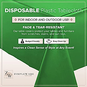 ZIMPLEWARE Premium Green Plastic Table Cloth Disposable (6 Pk) Plastic Tablecloths for Rectangle Tables (54in x 108in) Party Table Cloths Disposable for 6ft to 8ft Rectangle Tables