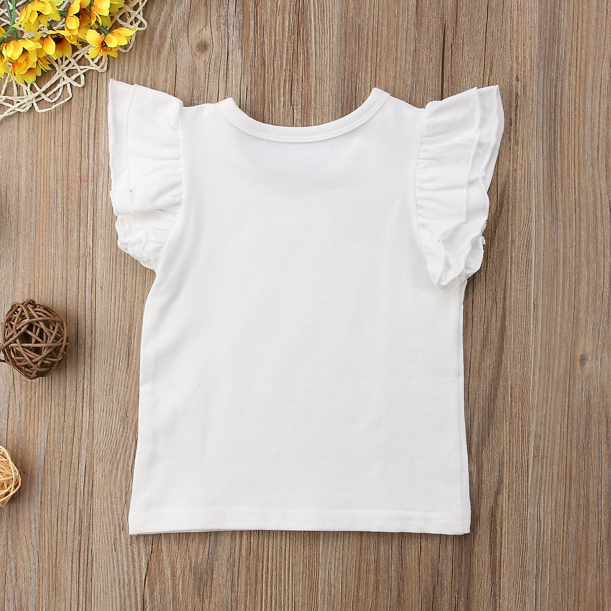 Mubineo Toddler Baby Girl Basic Plain Ruffle Sleeve Cotton T Shirts Tops Tee Clothes (White, 3-4T)