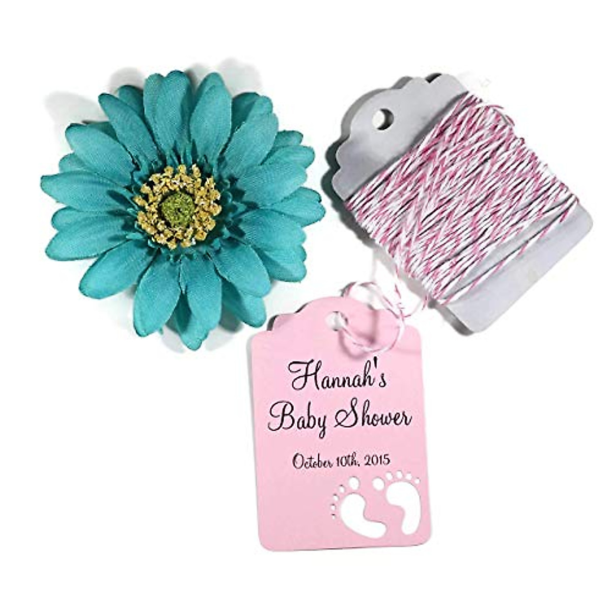 Personalized Baby Shower Thank You Tags with Baby Feet Cut Out, Set of 12 (Baby Pink)