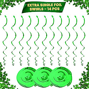 St Patricks Day Hanging Swirls Decorations - 30 Pieces, No DIY | Saint Patricks Day Hanging Decor | St Patricks Day Decorations Classroom, Shamrock Decorations, St Patricks Bulletin Board Decorations