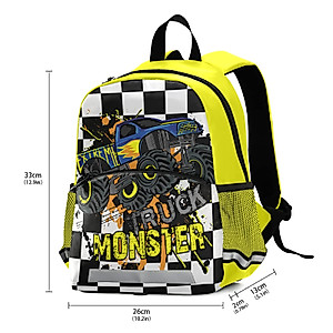 Kids Backpack,Monster Truck Lightweight Preschool Backpack for Toddlers Boys Girls with Chest clip One Size