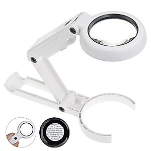 YOCTOSUN Magnifying Glass with Light and Stand, Hands Fee & Desktop Magnifier with 7X Magnification, 6 Bright LED Lights and Foldable Handle, Ideal for Electronics, Jewlery, Coins, Craft & Hobbies