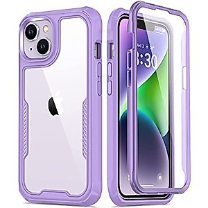 FUNMIKO iPhone 14 Case with Screen Protector,Mili-Grade Heavy Duty Protection Pass 21ft. Drop Tested Durable Slim-fit Clear Cover Protective Phone Case for Apple iPhone 14 6.1" Lavender Purple