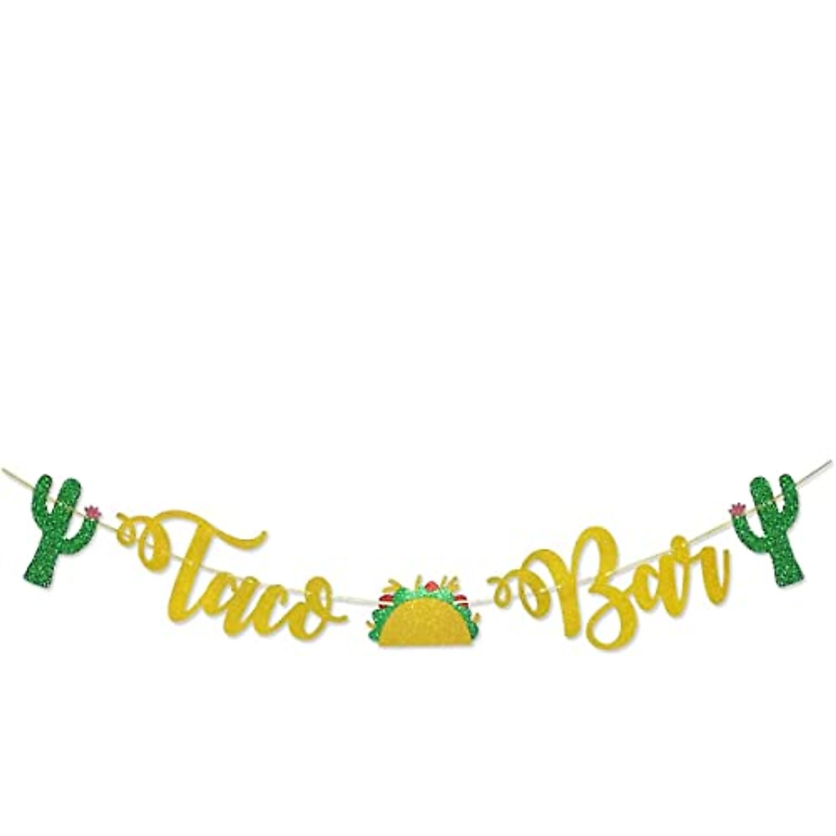 Taco Bar Gold Glitter Banner Sign Garland Pre-strung for Cinco De Mayo Mexican Fiesta Themed Party Taco Bar Decor