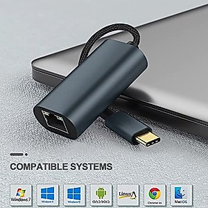 HENRETY USB C to Ethernet Adapter for Laptop PC Gigabit Ethernet LAN Network Adapter Compatible with Nintendo Switch MacBook Windows macOS Linux, and More[Grey Green]