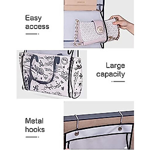 MISSLO 6 Clear Pockets Over Door Organizer for Handbags, Caps, Accessories (White)