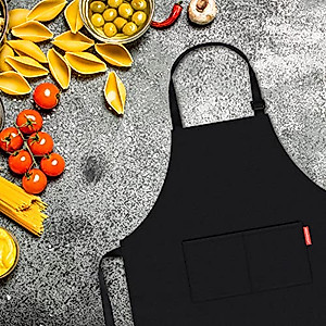 APRONPANDA Chef Apron for Men Women with 2 Pockets,100% Cotton Kitchen Cooking BBQ Apron with Adjustable Neck,Unisex Black Apron