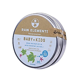 Raw Elements Baby + Kids SPF 30 Organic Sunscreen Lotion Non-Nano Zinc Oxide, Reef-Safe, Cruelty-Free, Gentle and Moisturizing, Zero Waste Tin, 3oz