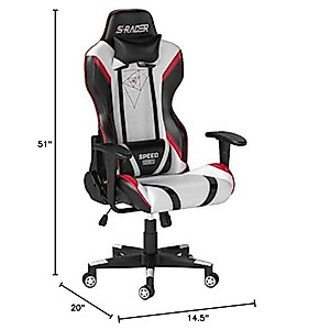 Homall Gaming Racing Office High Back PU Leather Chair Computer Desk / Video Game Chair Ergonomic Swivel Chair with Headrest and Lumbar Support (Black&White)