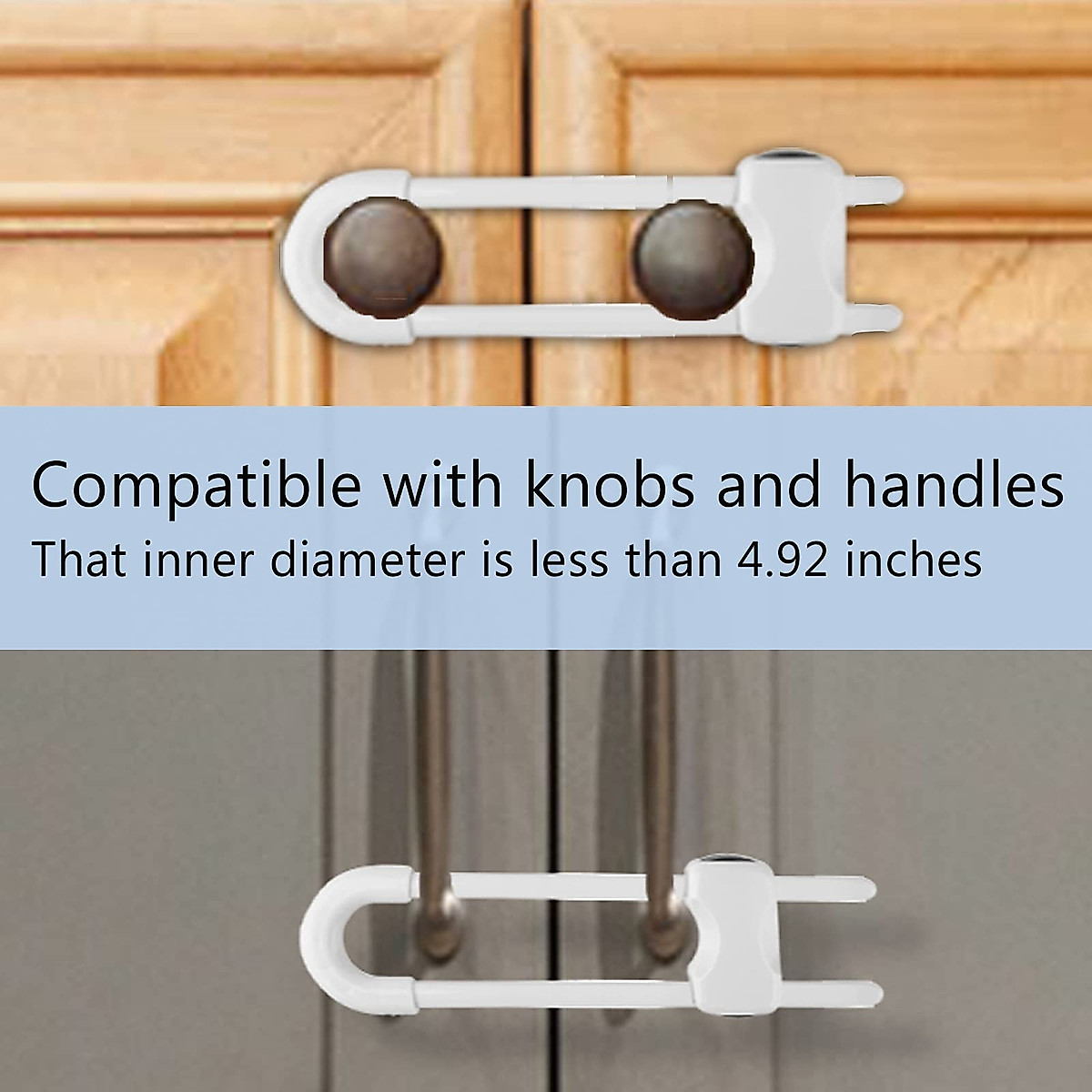Sliding Cabinet Locks, Child Safety Locks U-Shaped Adjustable Child Proof Locks Multi-Purpose Latches for Drawers Closets Refrigerators Storage Doors Knobs Handles, 4PCS