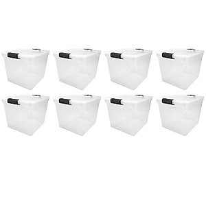 Homz 31 Quart Secured Seal Latch Extra Large Single Clear Stackable Storage Container Tote with Grey Handles for Home, Garage, or Basement (8 Pack)