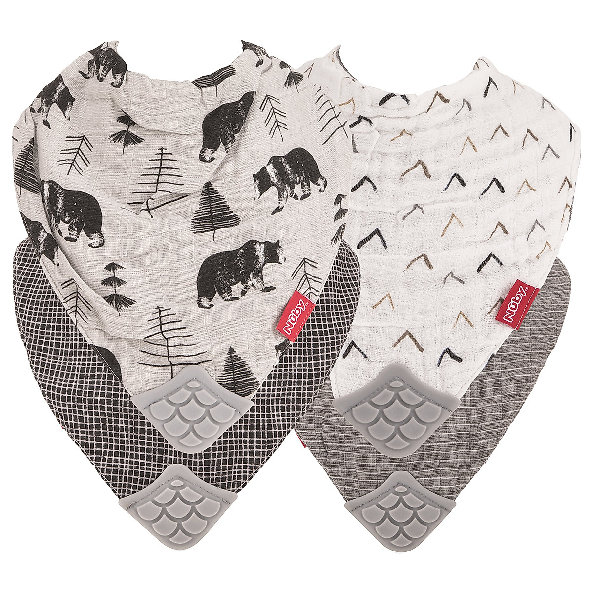 Nuby 2Piece Muslin Bandana Bib with Teether, Colors May Vary, 2 Count (Pack of 1)