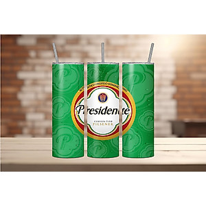 Dominican Beer Tumbler, 20 oz Stainless Steel with Lid and Straw, Vacuum Insulated. Dominican Drink Theme Gift Tumbler.