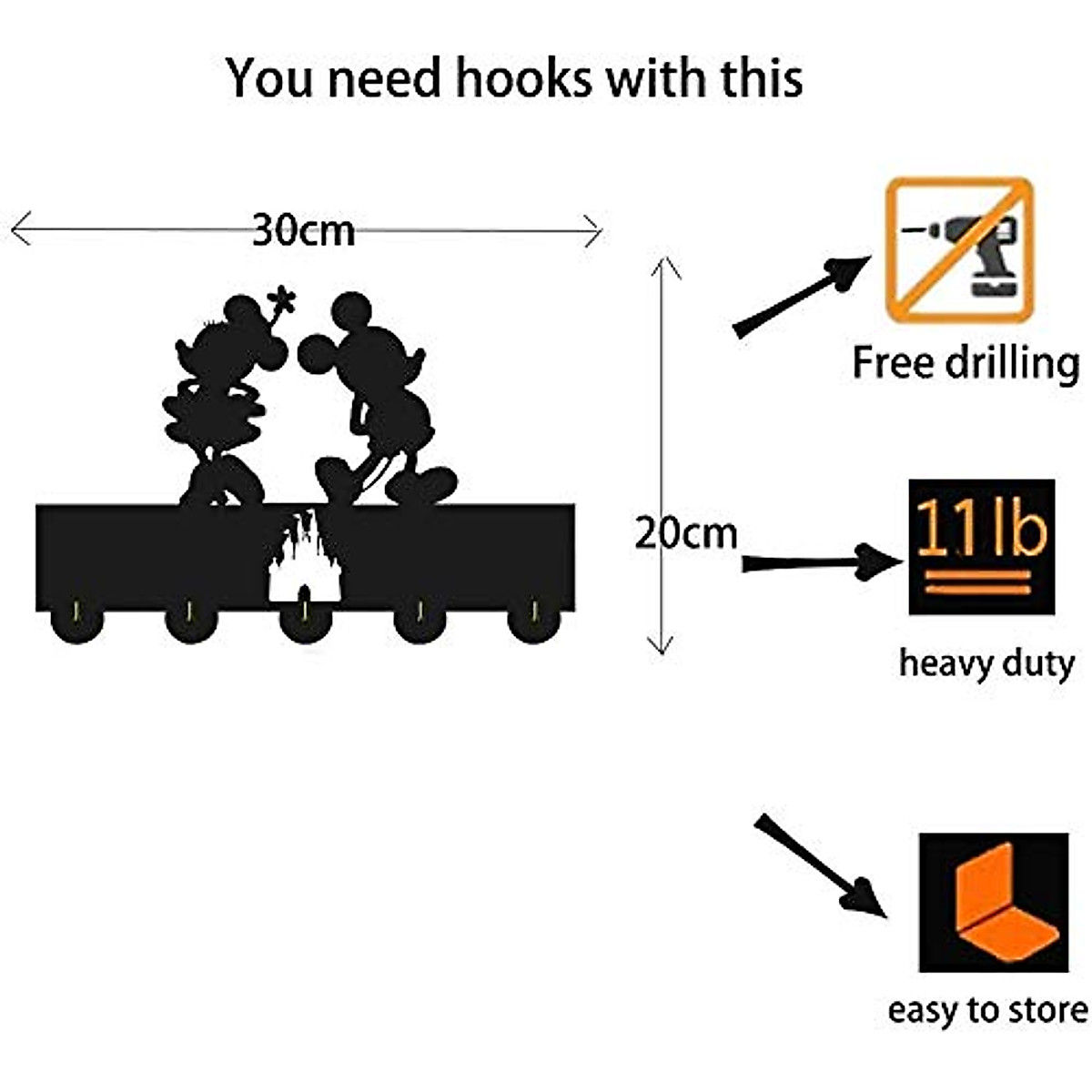 Mick Door Hooks,Disney Mickey Mouse Cartoon Animation Coat Hooks,Key Holder,Key Hanger for Wall、Entryway and Living Room ,Gift,5 Hooks Holder (a3)