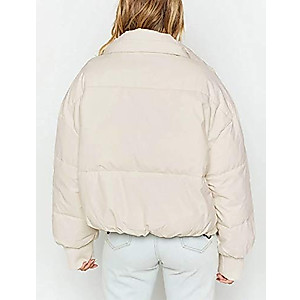 MEROKEETY Women's Winter Long Sleeve Zip Puffer Jacket Baggy Short Down Coats