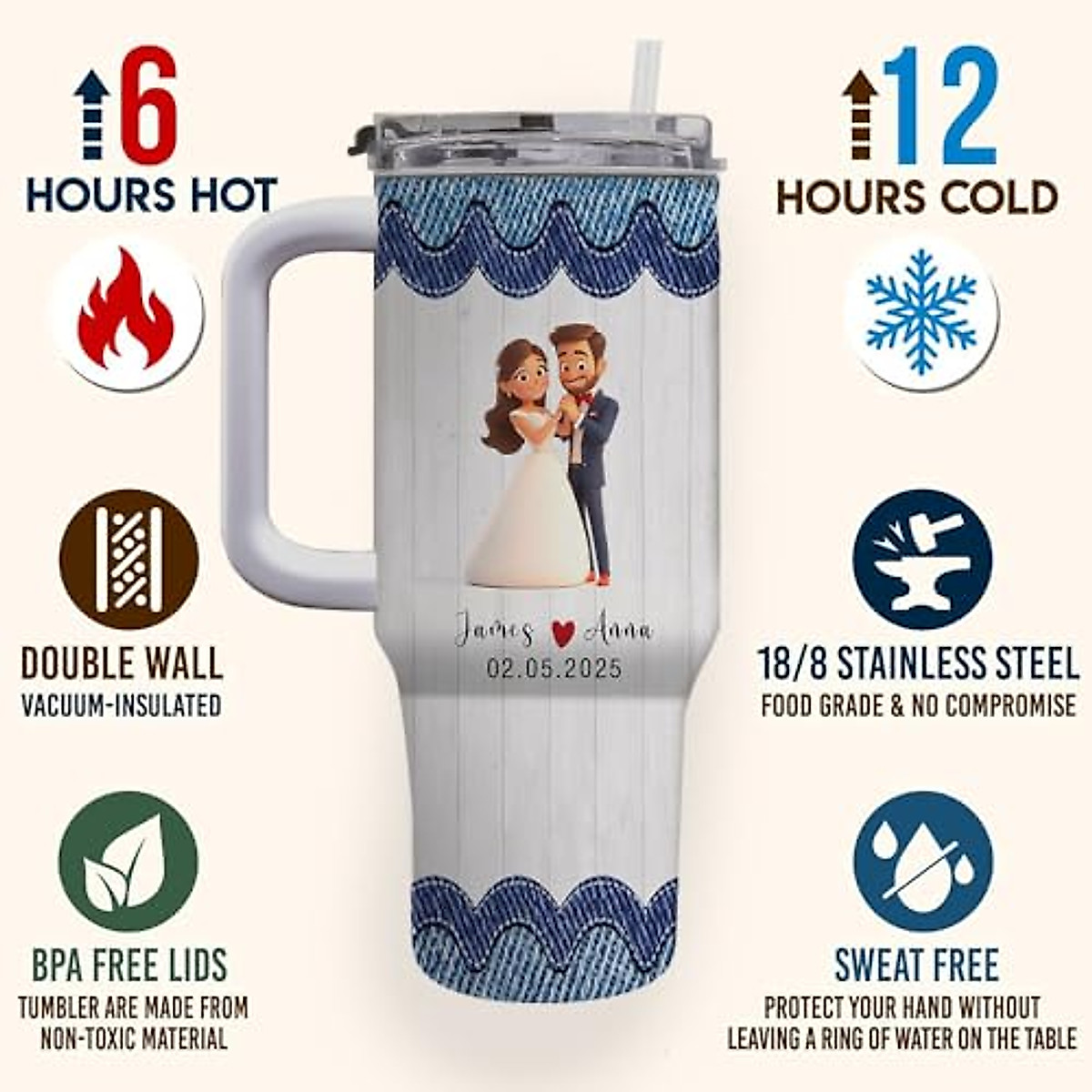 Custom 40oz Tumbler with Handle – Valentine's stargazing-Personalized Couple Gift for Anniversary Wedding Gift, Birthday, Mother's Day, Valentine’s Day lDx6Sg