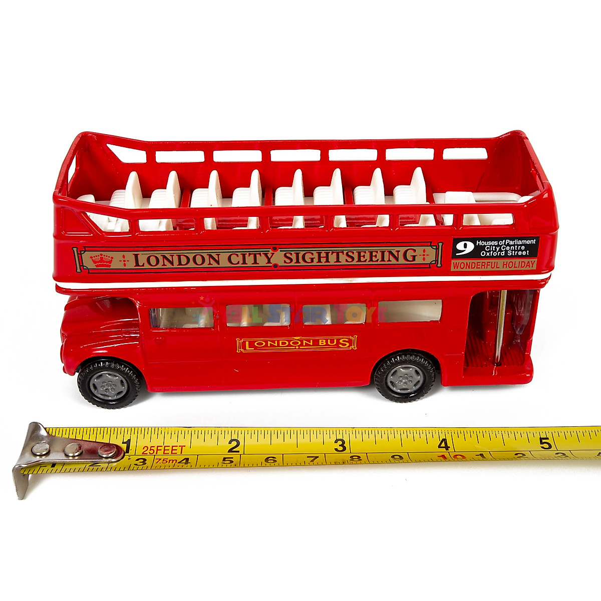 London Double Decker Bus Open Top, Red - Motormax 76008 - 4.75" Diecast Model Toy Car