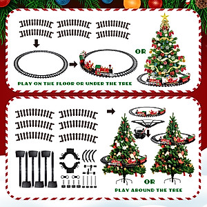 Train Set - Christmas Train Set Around & Under The Tree, Electric Train Set with Light & Sound, Battery Operated Kids Train Toys with Locomotive Engine Cars Tracks, Gift for Boys Girls