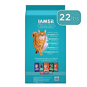 IAMS PROACTIVE HEALTH Adult Indoor Weight Control & Hairball Care Dry Cat Food with Chicken & Turkey Cat Kibble, 22 lb. Bag