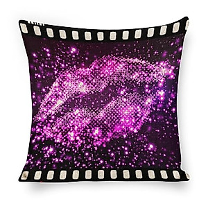 JOJOART Pink Glitter Lips Throw Pillow Covers 18×18 Pillowcases Set of 1 Sexy Mouth Kiss Linen Decorative Square Pillow Case Cushion Covers Standard Size for Sofa Couch Outdoor Bed Pillow Protectors