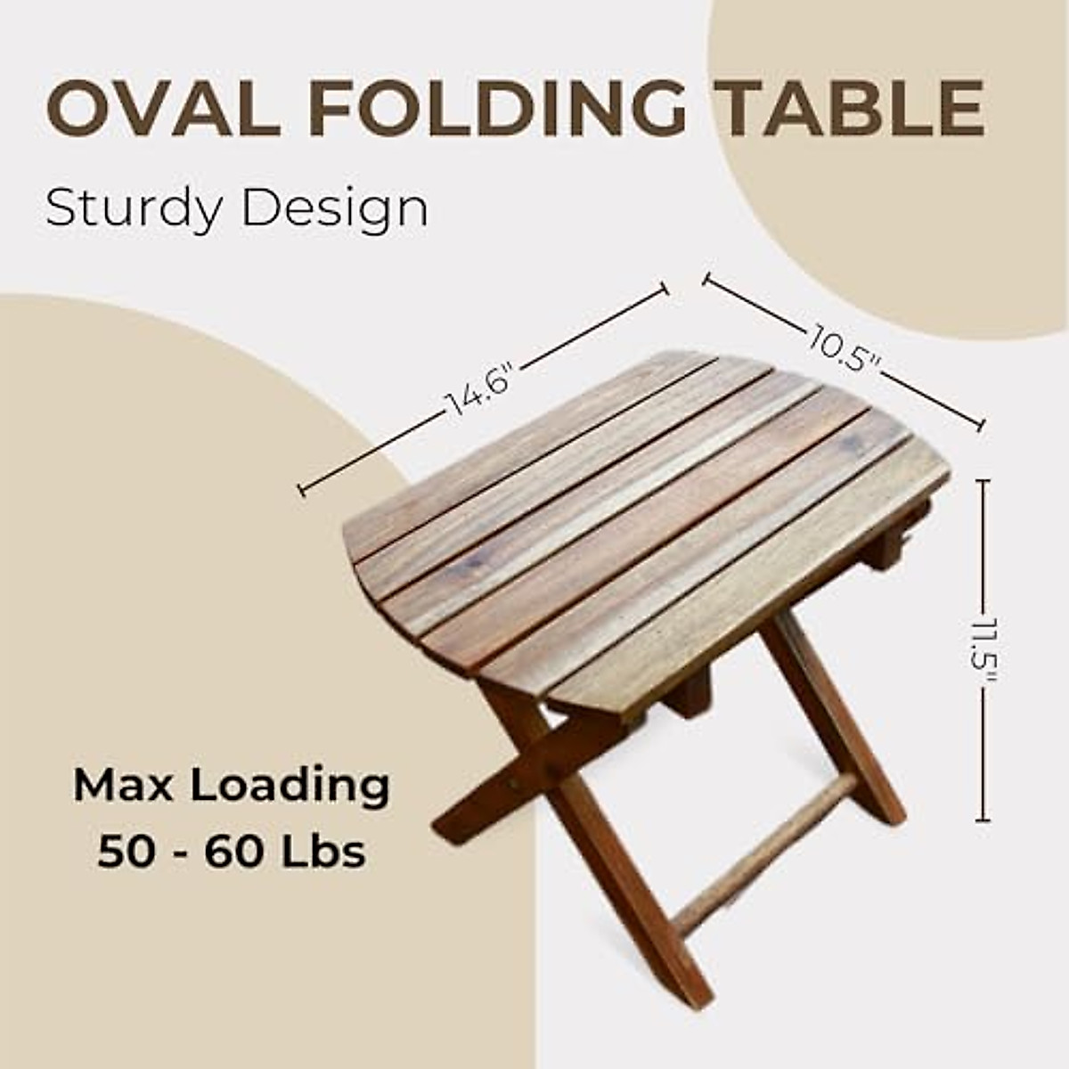 Pack of 2 Small Folding Tables, Outdoor Wood Coffee Table, Portable Side Table, Patio Folding Table, Small Wooden Folding Table (Walnut, Oval-S)
