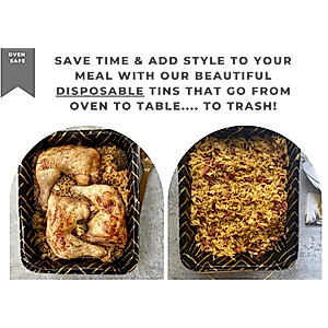 Aluminum Foil Pans 9x13 Disposable [10 Pack] Elegant Color Pan Trays with Food Containers for Roasting, Cooking, Heating, Disposable, Perfect for Hosting and Entertaining. (Black & Gold 10 Pack)