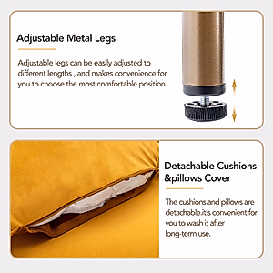 Merax 83” Mid Century Loveseat Sofa for Living Room,Velvet Small Couch Furniture with Two Pillows Metal Frame Love Seats, Mustard